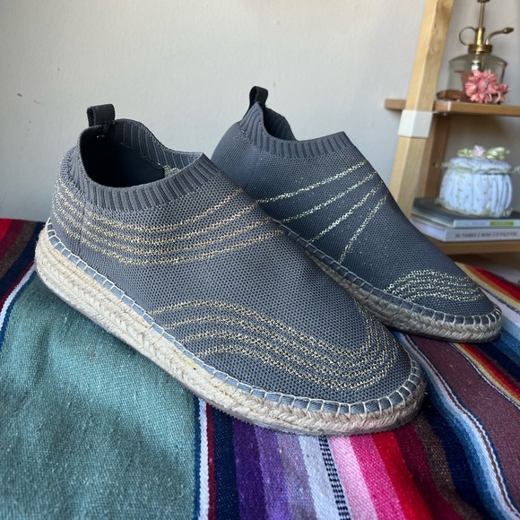 Negash | Shoes | Olive Gray Slip On Espadrilles With Gold Glitter ...